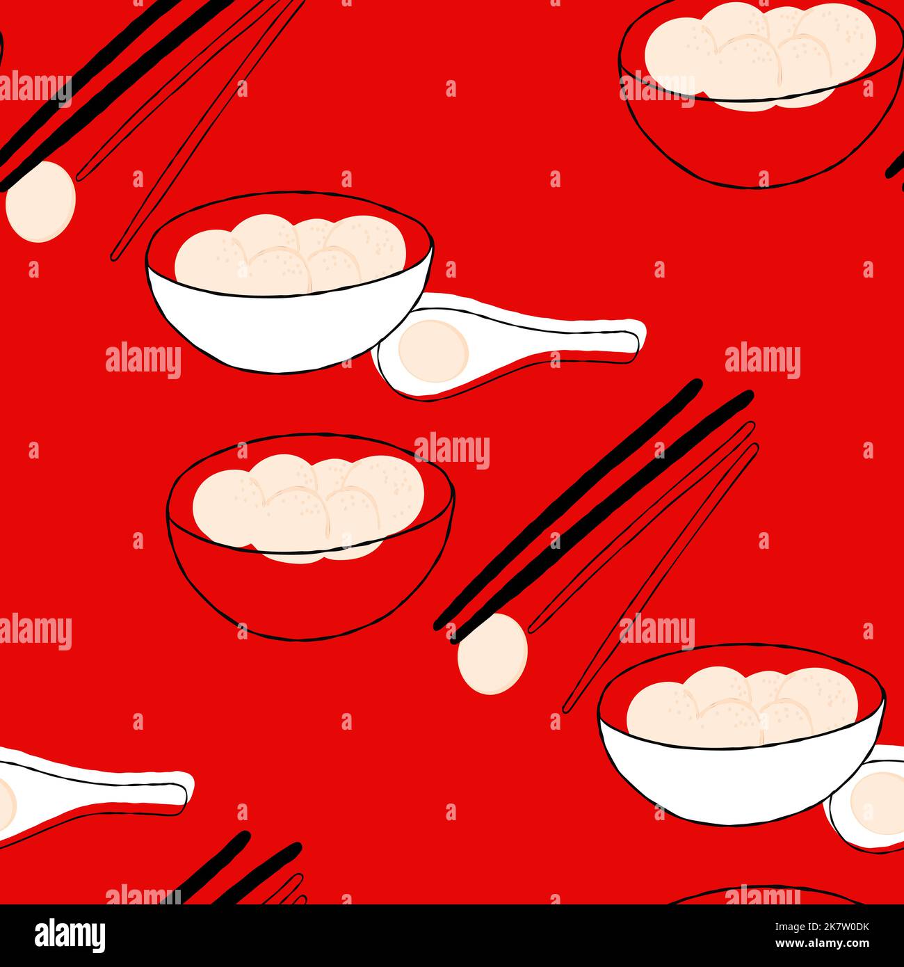 Seamless pattern with glutinous rice balls illustration on red ...