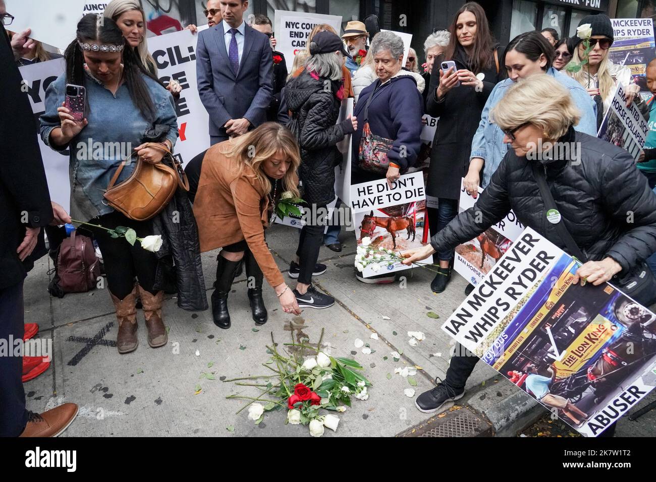 New York, United States. 17th Oct, 2022. Protesters gather and place ...