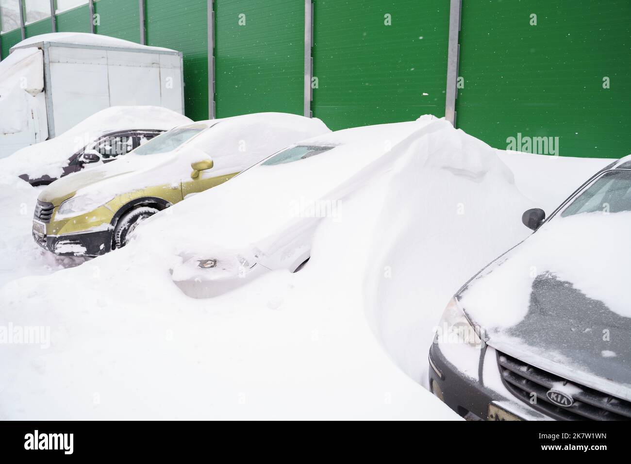 Russia Moscow 13.02.2021 Cars on street covered with snow. City winter ...
