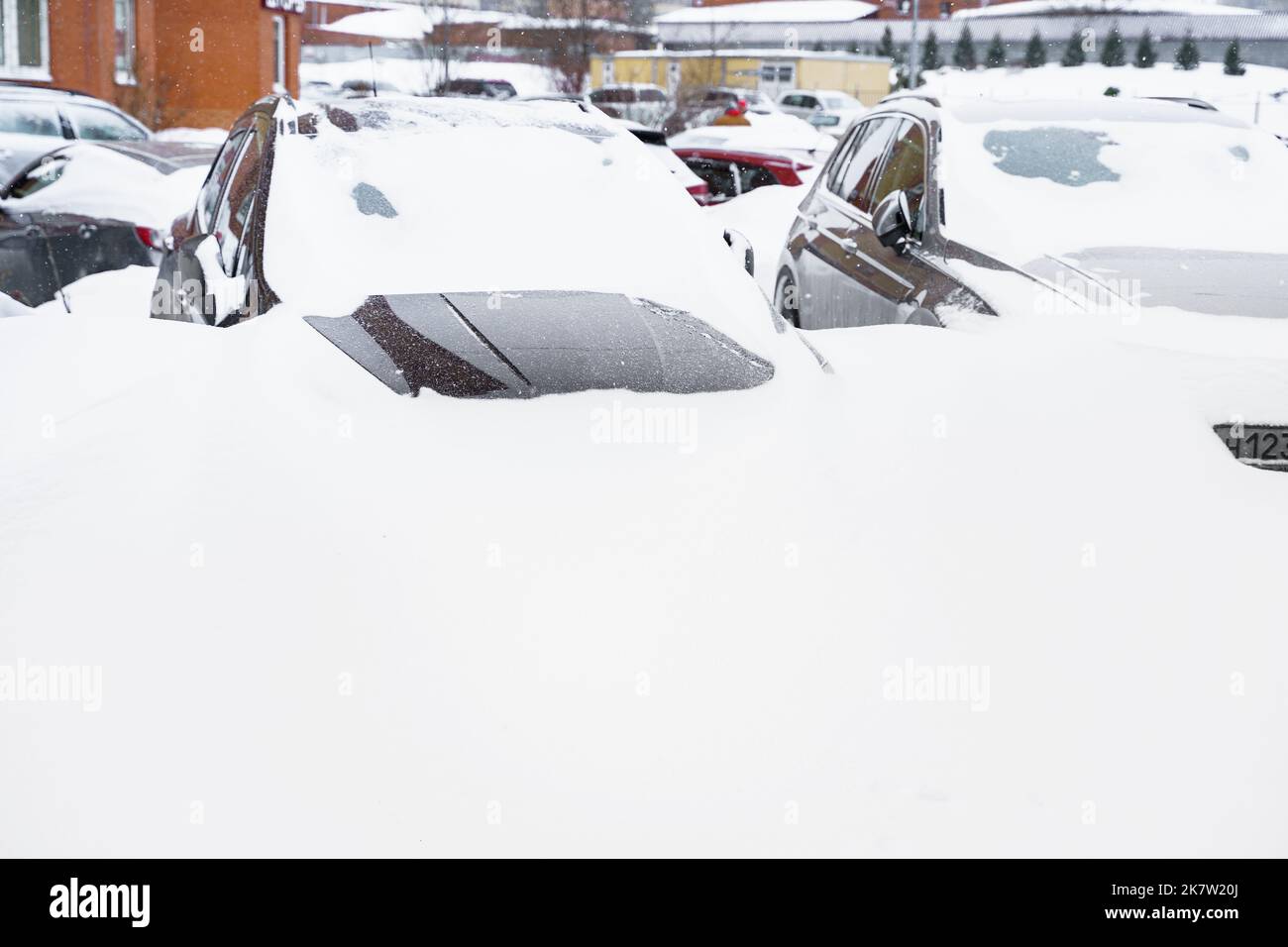 Russia Moscow 13.02.2021 Cars on street covered with snow. City winter ...