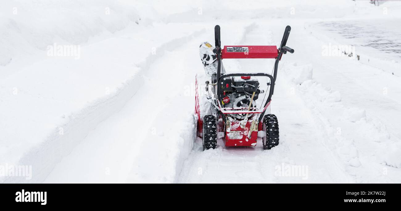 Russia Moscow 13.02.2021 Street snow blower. Self cleaning snow from ...