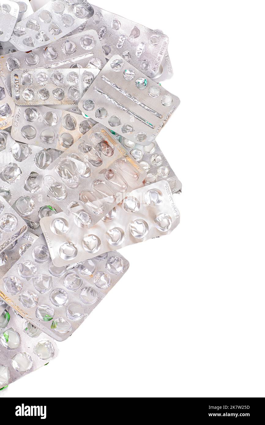 Empty pill packaging on a white background. copy space Stock Photo - Alamy