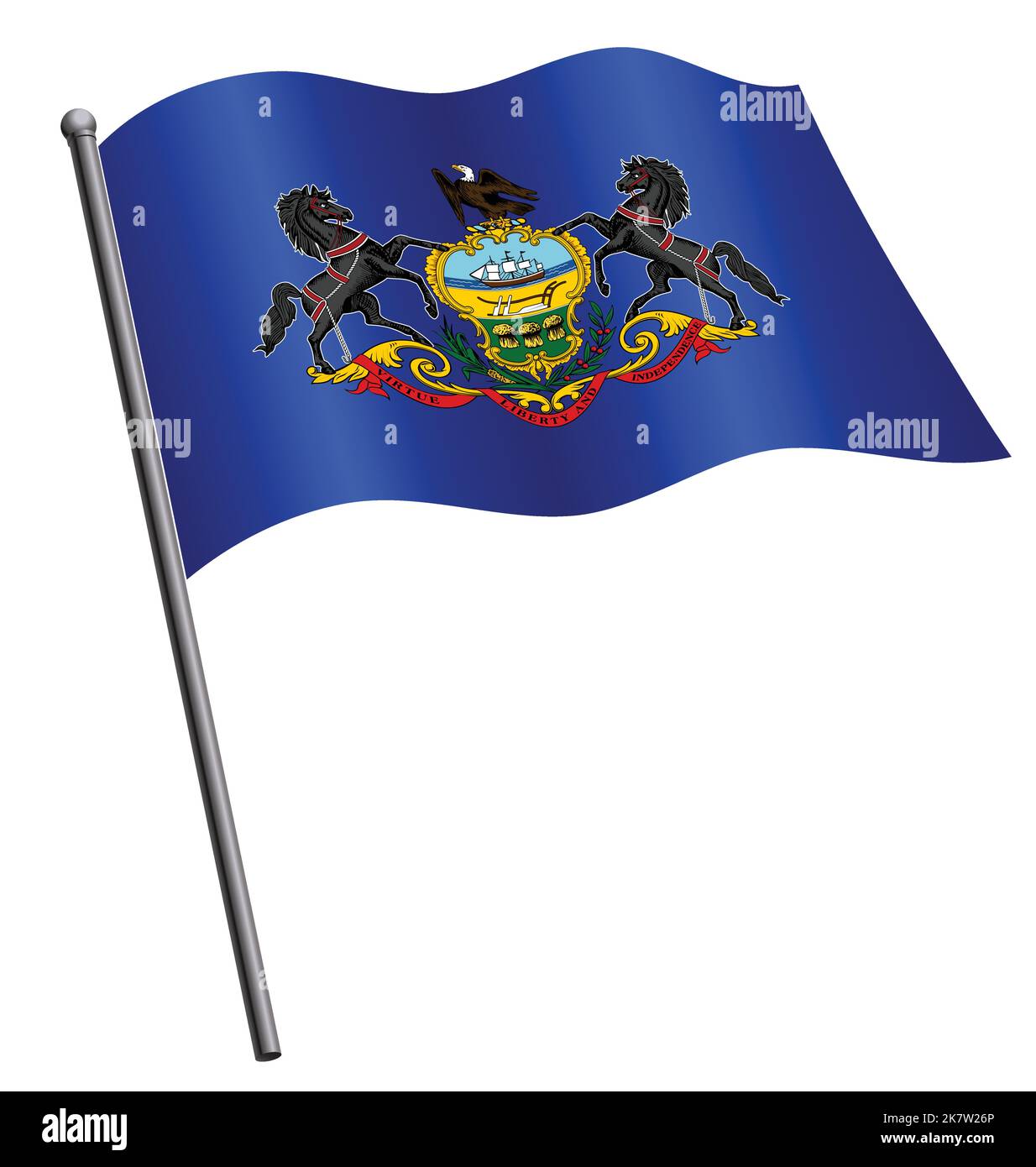 accurate correct pennsylvania pa state flag flying waving flowing on ...