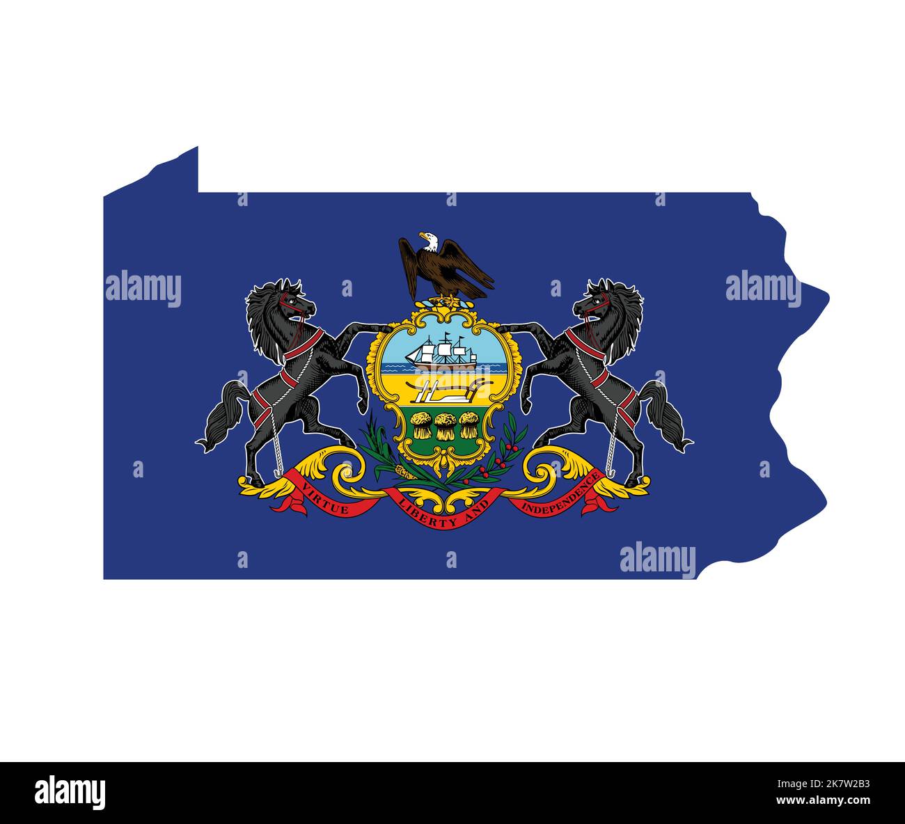 Pennsylvania PA state flag in shape map silhouette border simplified ...