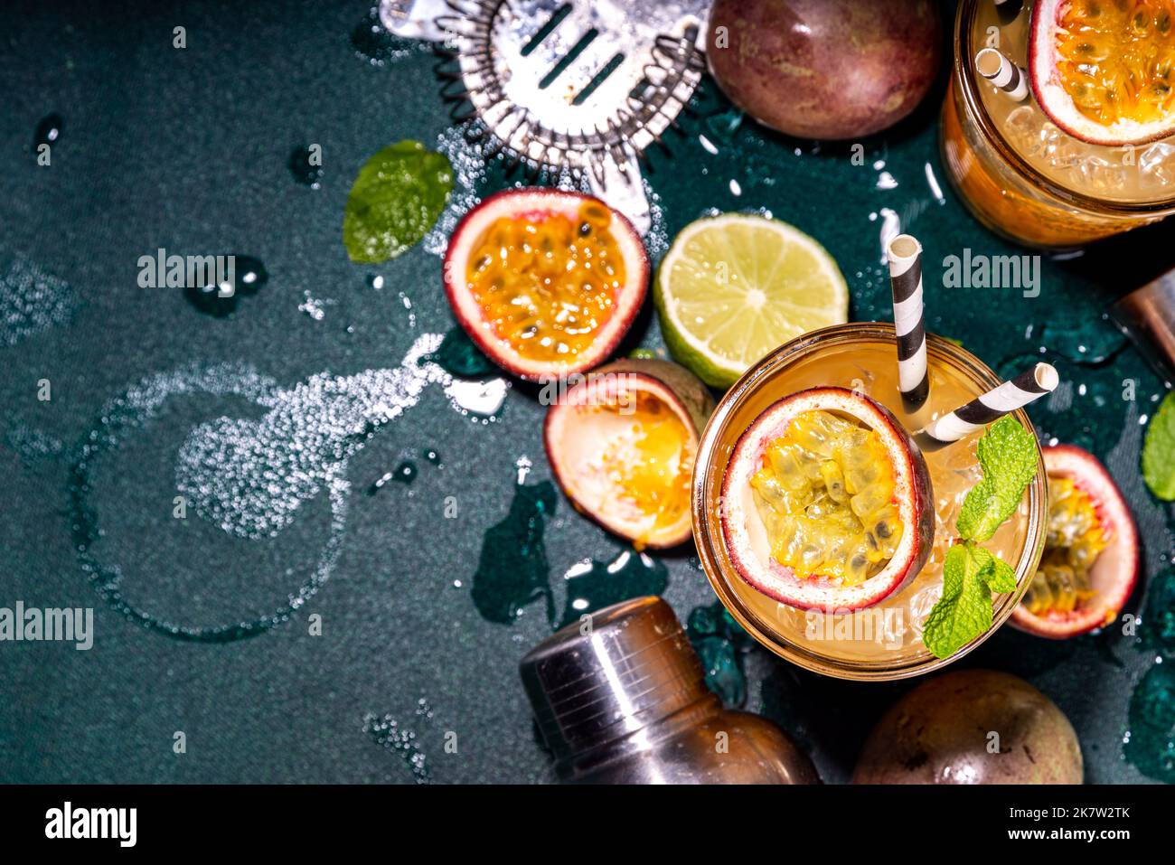Sweet Colorful Tropical Cocktail With Passion Fruit Lime And Mint