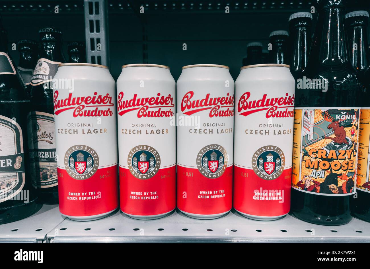 Kazan, Russia. 2022, October 01. Cans of Budweiser beer on the ...