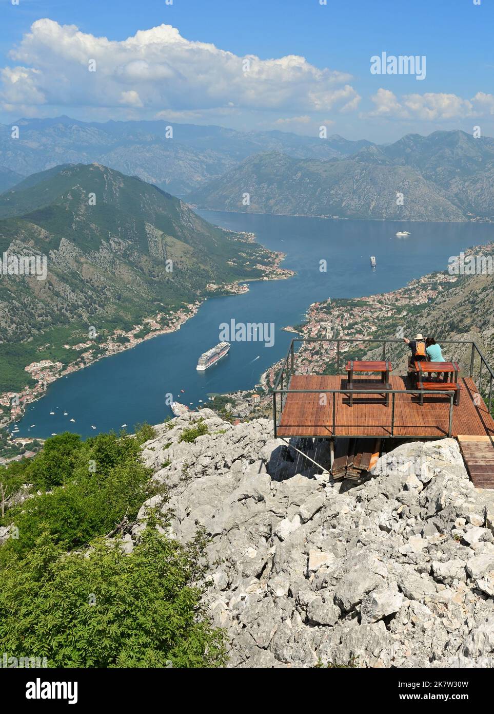 Kotor, Montenegro - June 7, 2022: View point. The Bay of Kotor (also ...