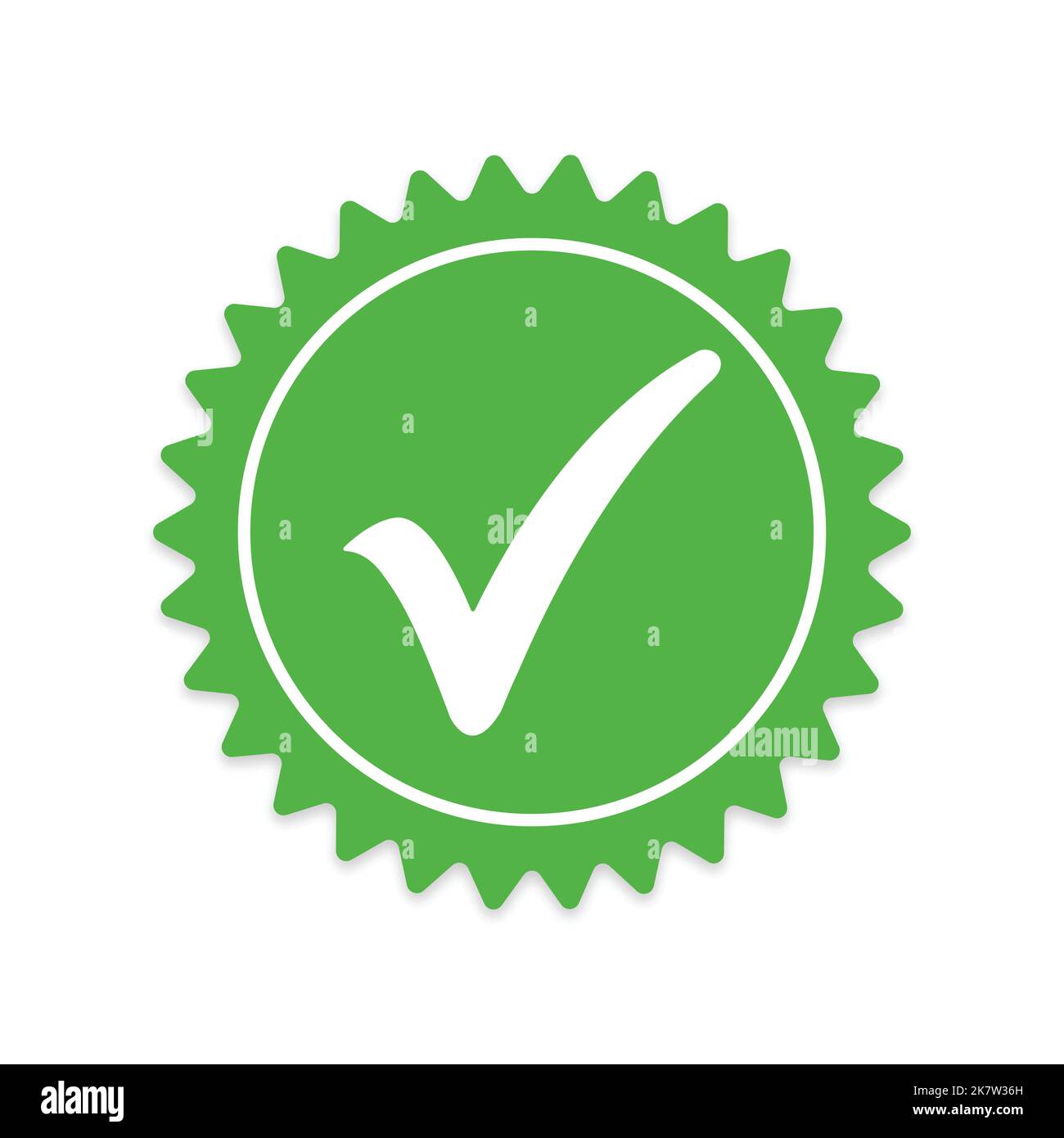 stylish green tick check mark in stamp seal shape isolated on white ...