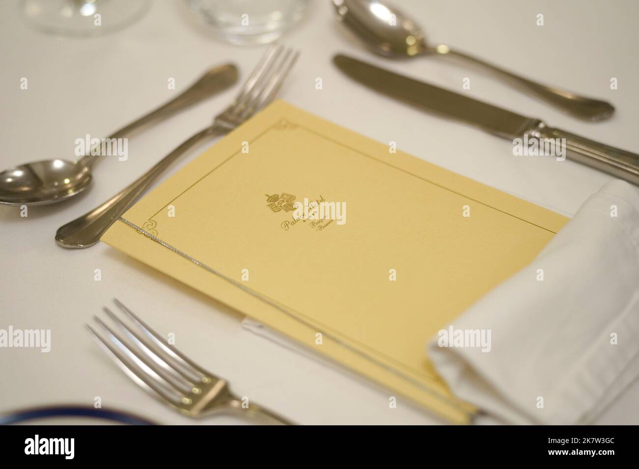 Table setting at the restaurant of the Bussaco Palace Hotel in Serra do ...