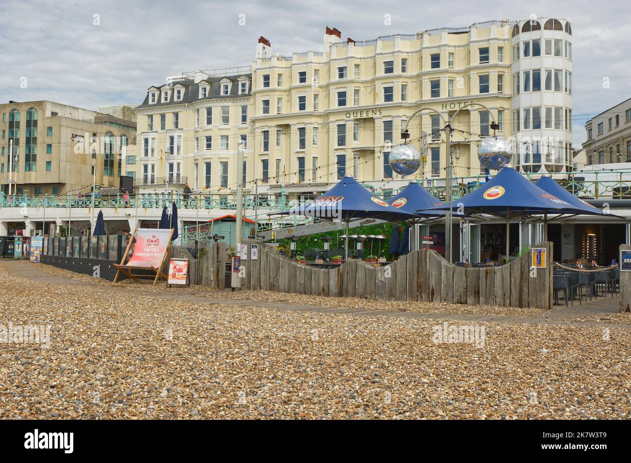 Cafes and restaurants on the boardwalk and promenade of beach at ...