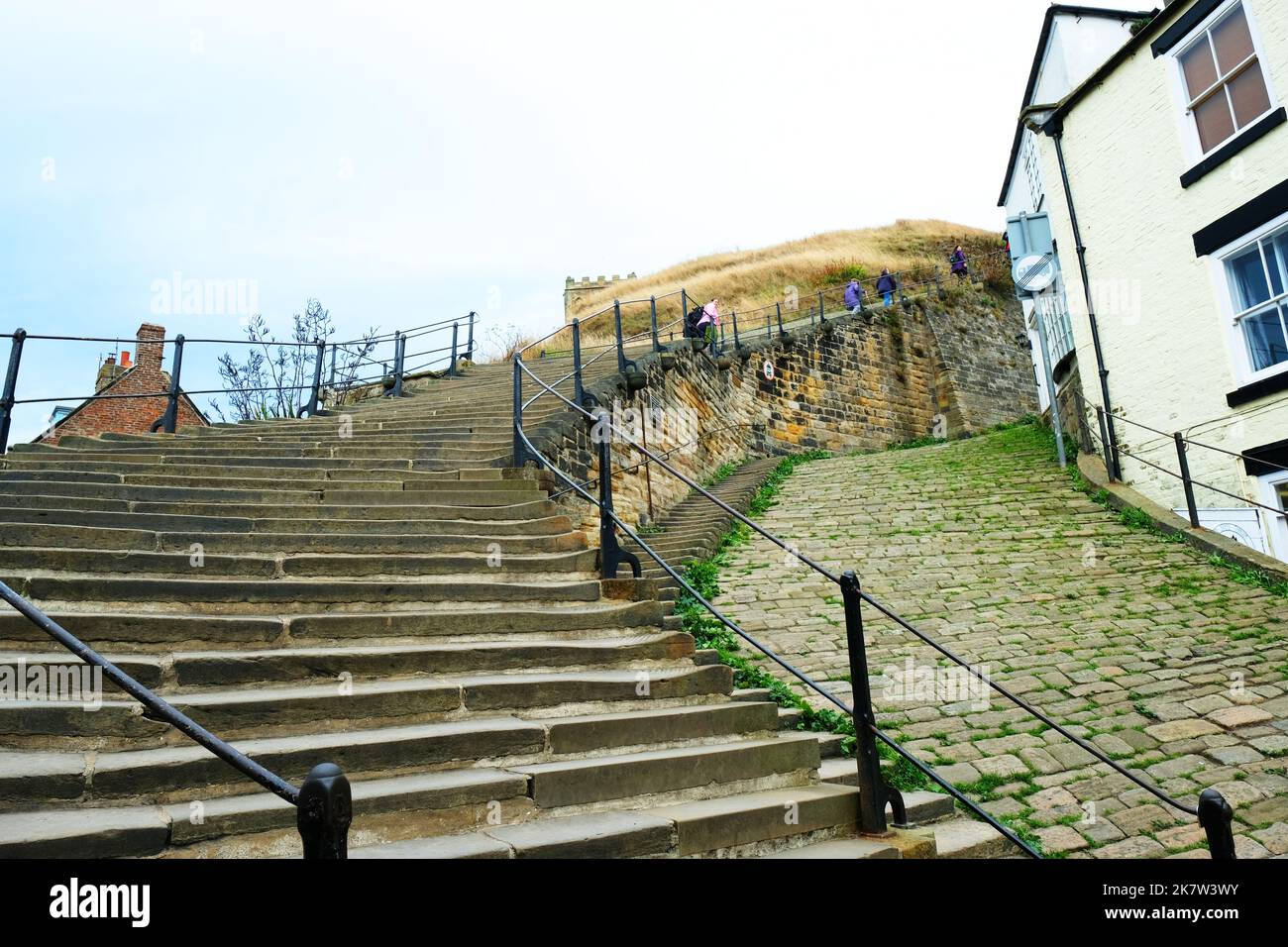 The steep steps leading from the town of Whitby up to the Abbey ...