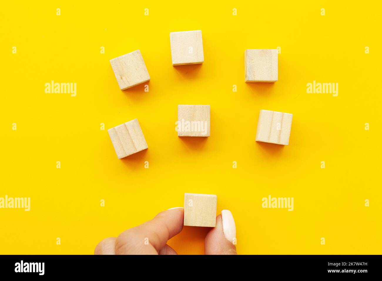 Close up woman's hand stacked wooden blocks with space for text Stock ...