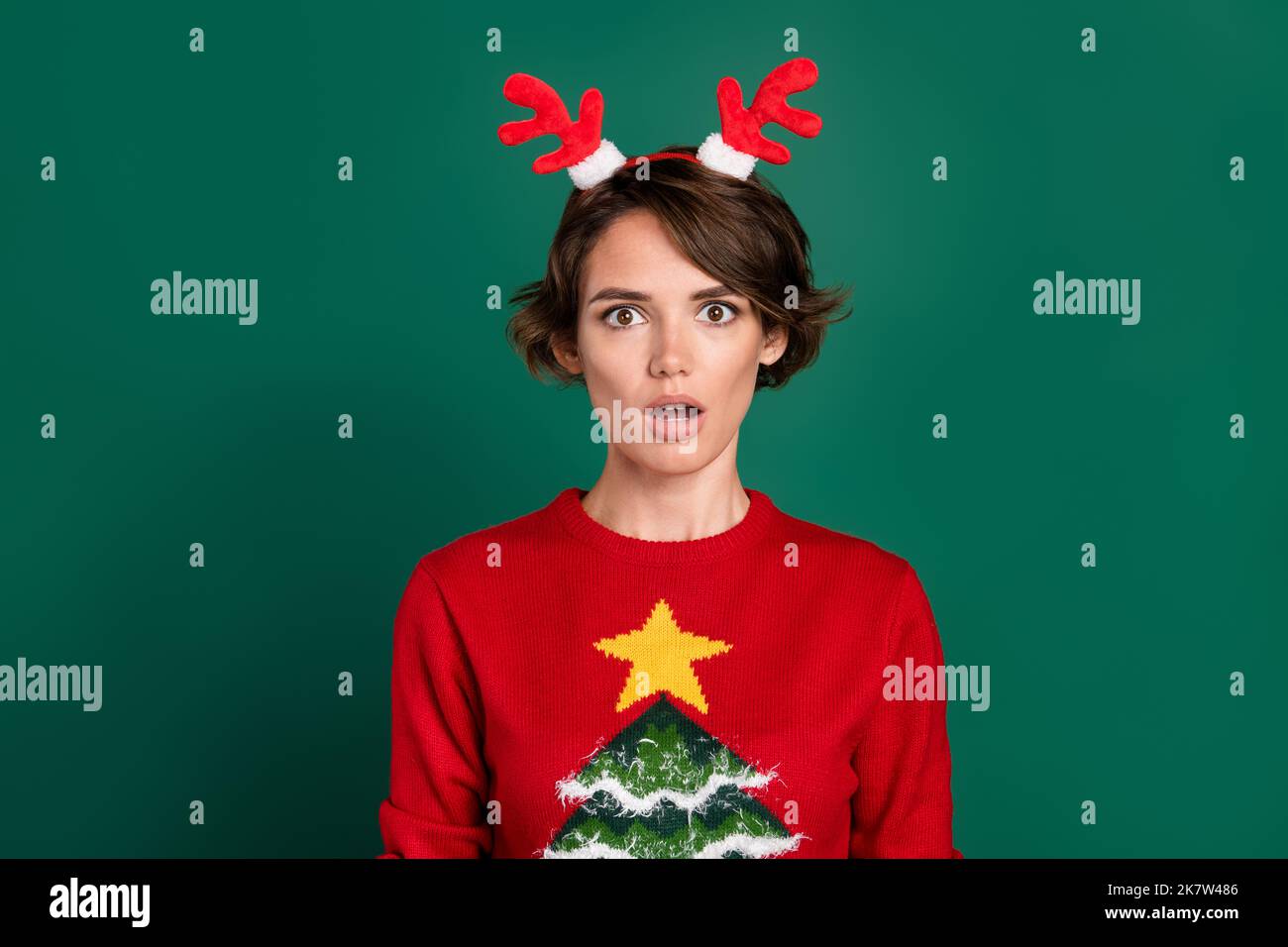 Photo of impressed pretty person open mouth stupor speechless stare ...