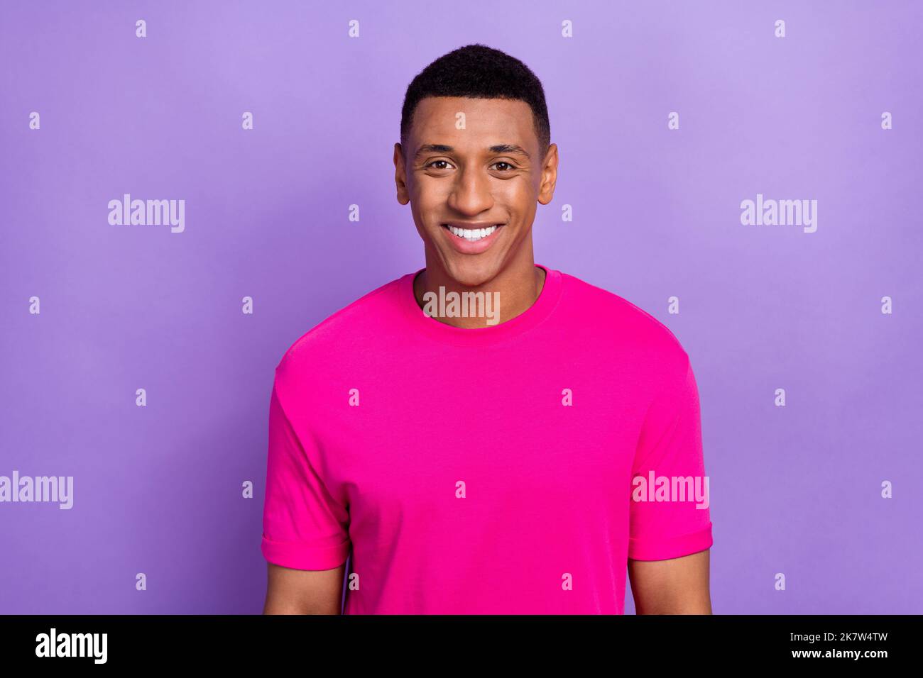 Portrait of handsome good mood satisfied man with fade haircut wear ...