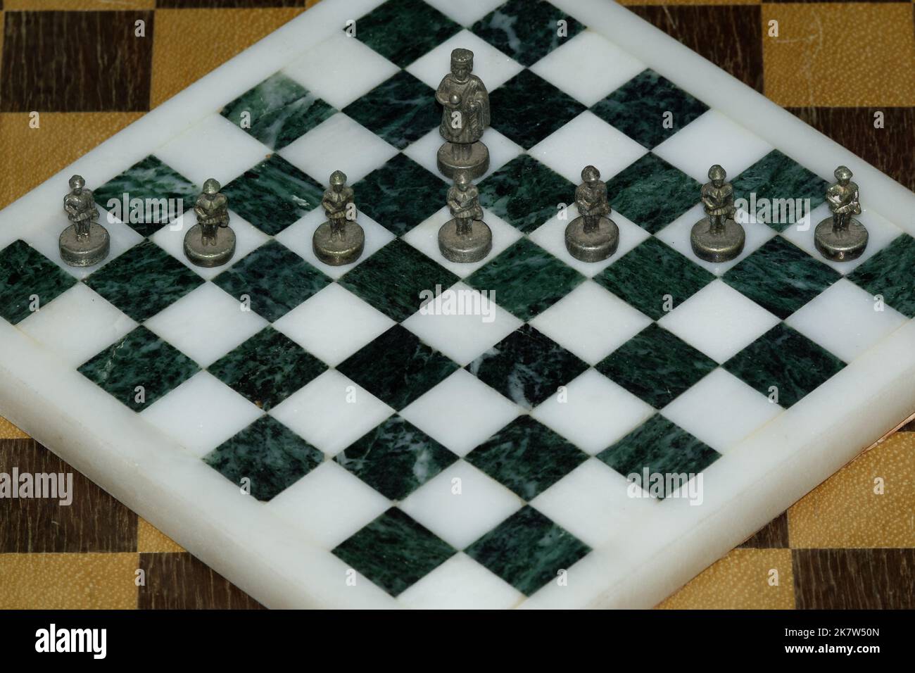 Chess - a guard details of chess pawns spread in front of the King - a ...