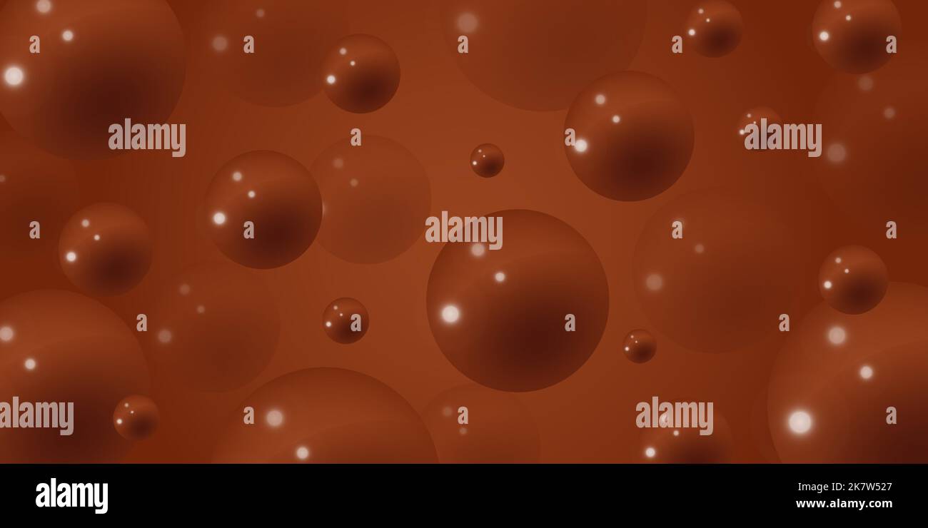 Texture of chocolate drink with bubbles 3d. Brown banner with hot ...