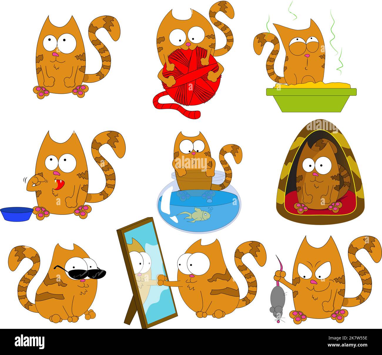 Pack cute comic cats who go about their business Stock Vector Image ...