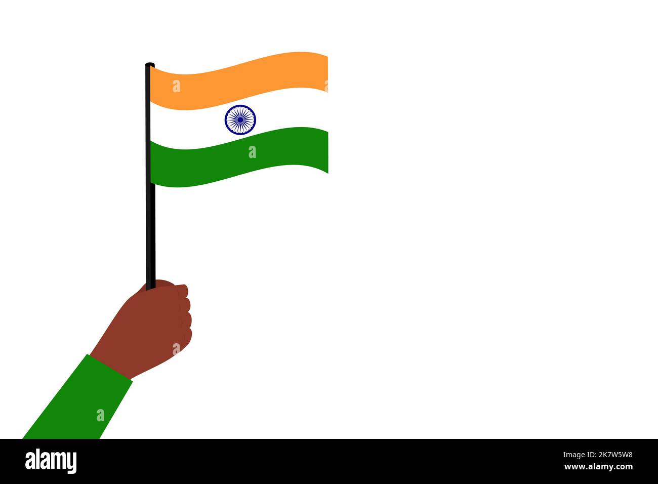 Indian Independence Day concept. Illustration of hand with India flag ...