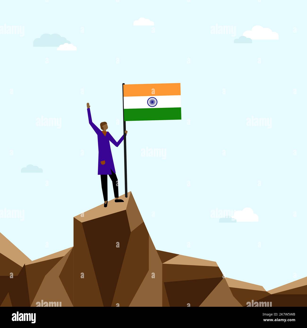 Indian Independence Day concept. Illustration of man with big India ...