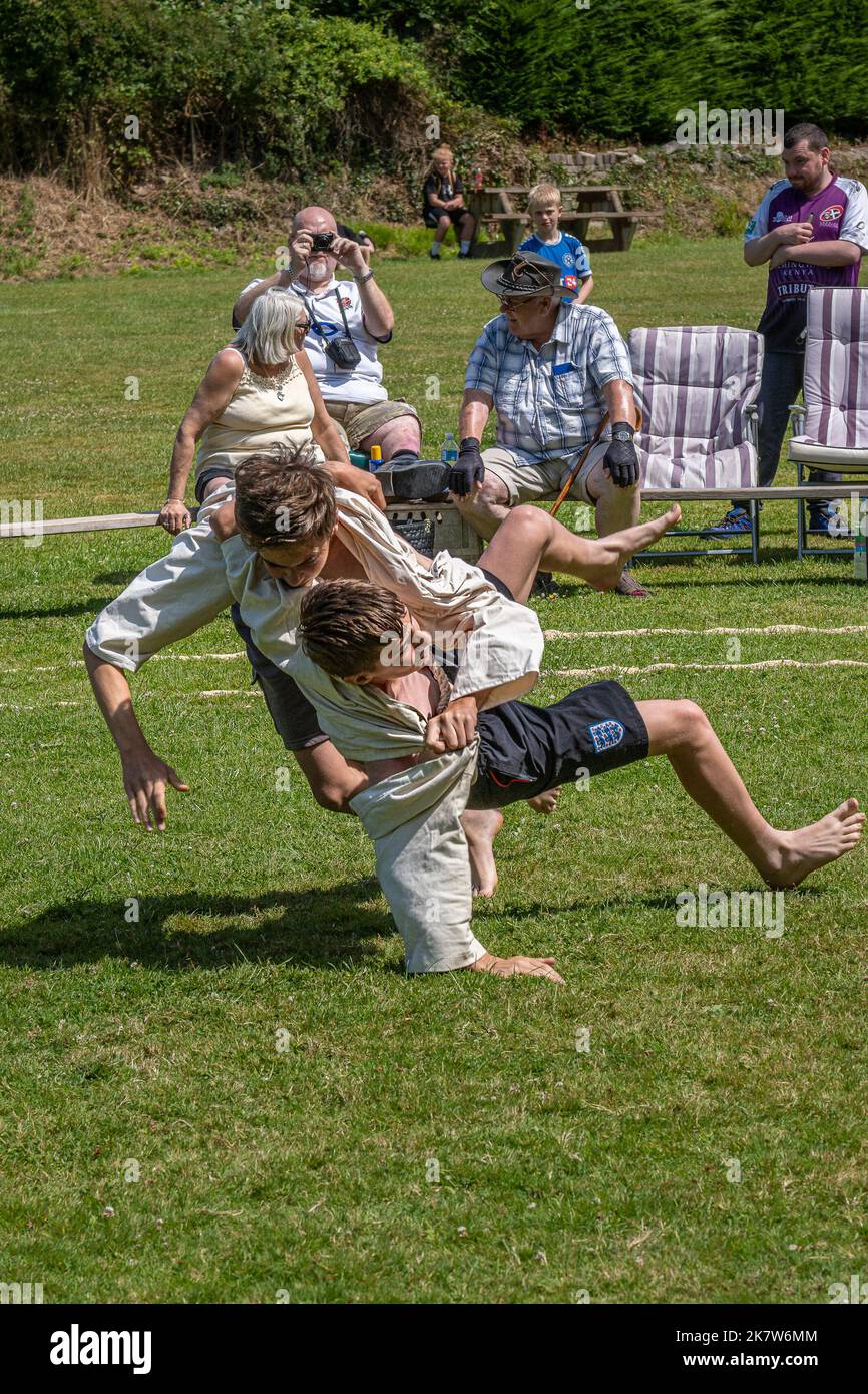Two young teenagers brothers competing in the Grand Cornish Wrestling ...