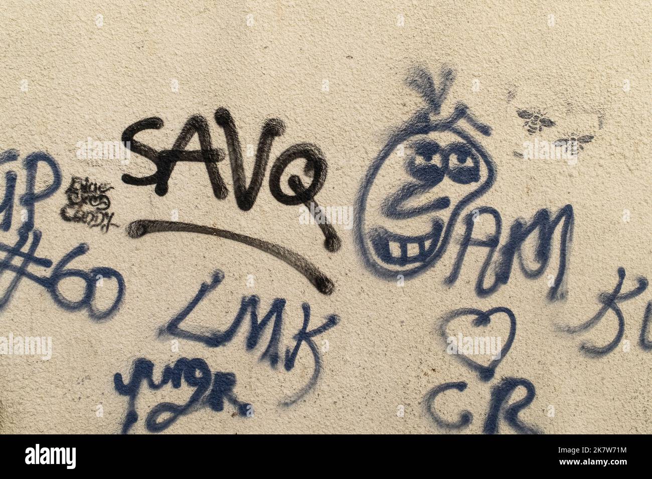 Ugly graffiti tag sprayed over a wall in Newquay Town centre in ...