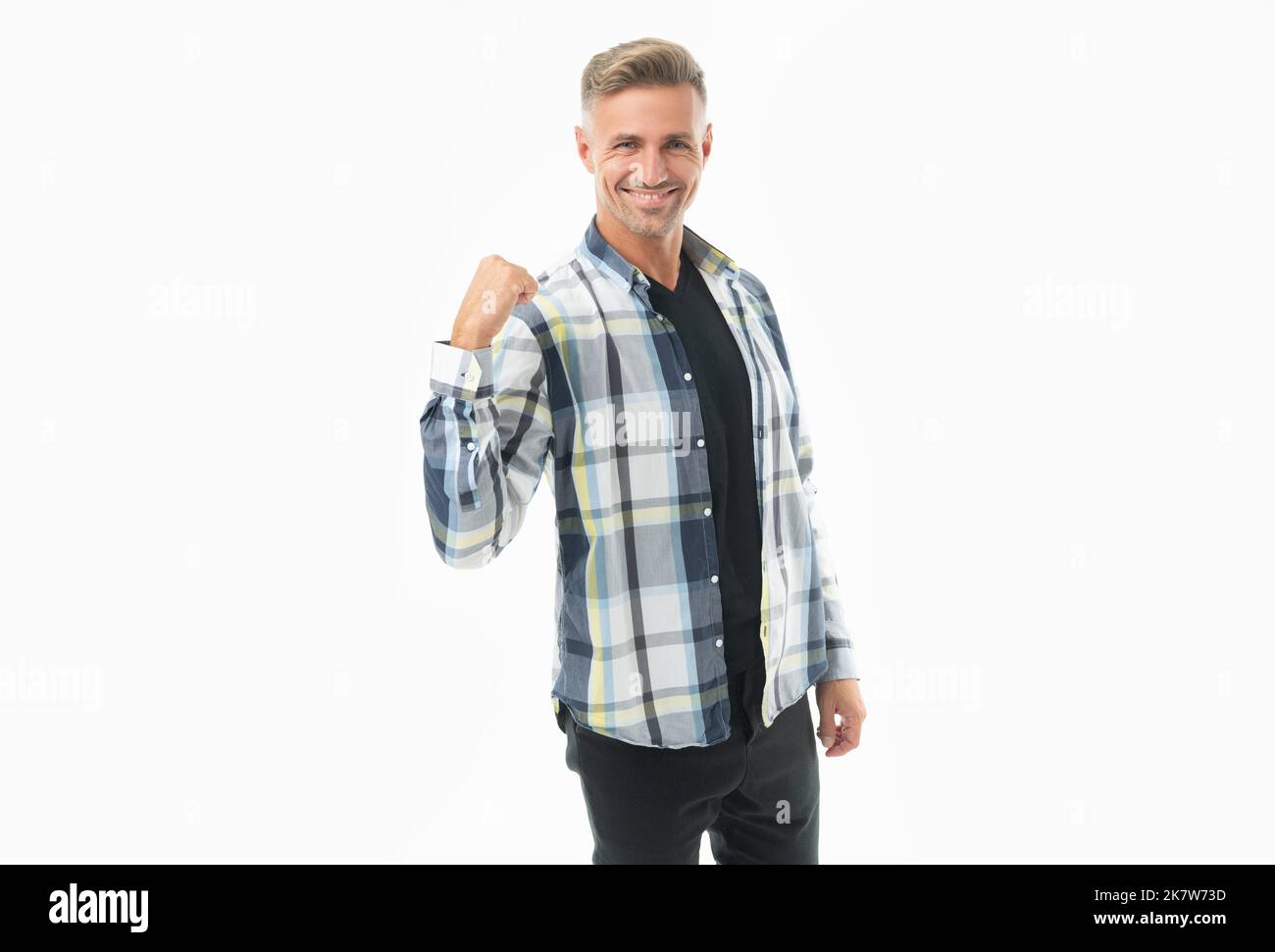 studio shot of cheerful grizzled man. mature unshaven man isolated on ...