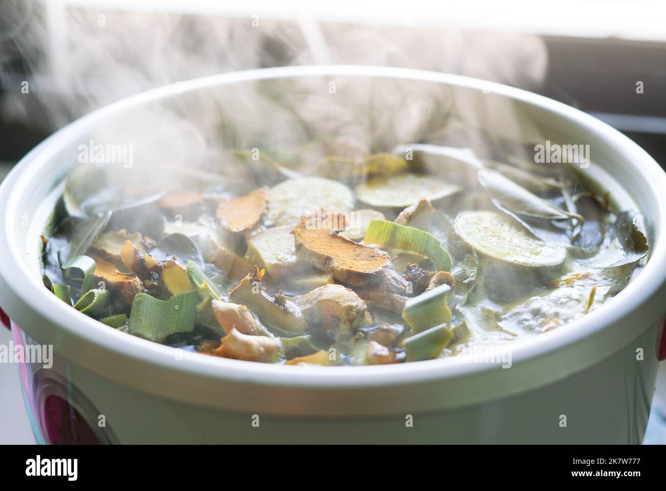 Thai Herbs are boiled in an electric pot include many types such as ...