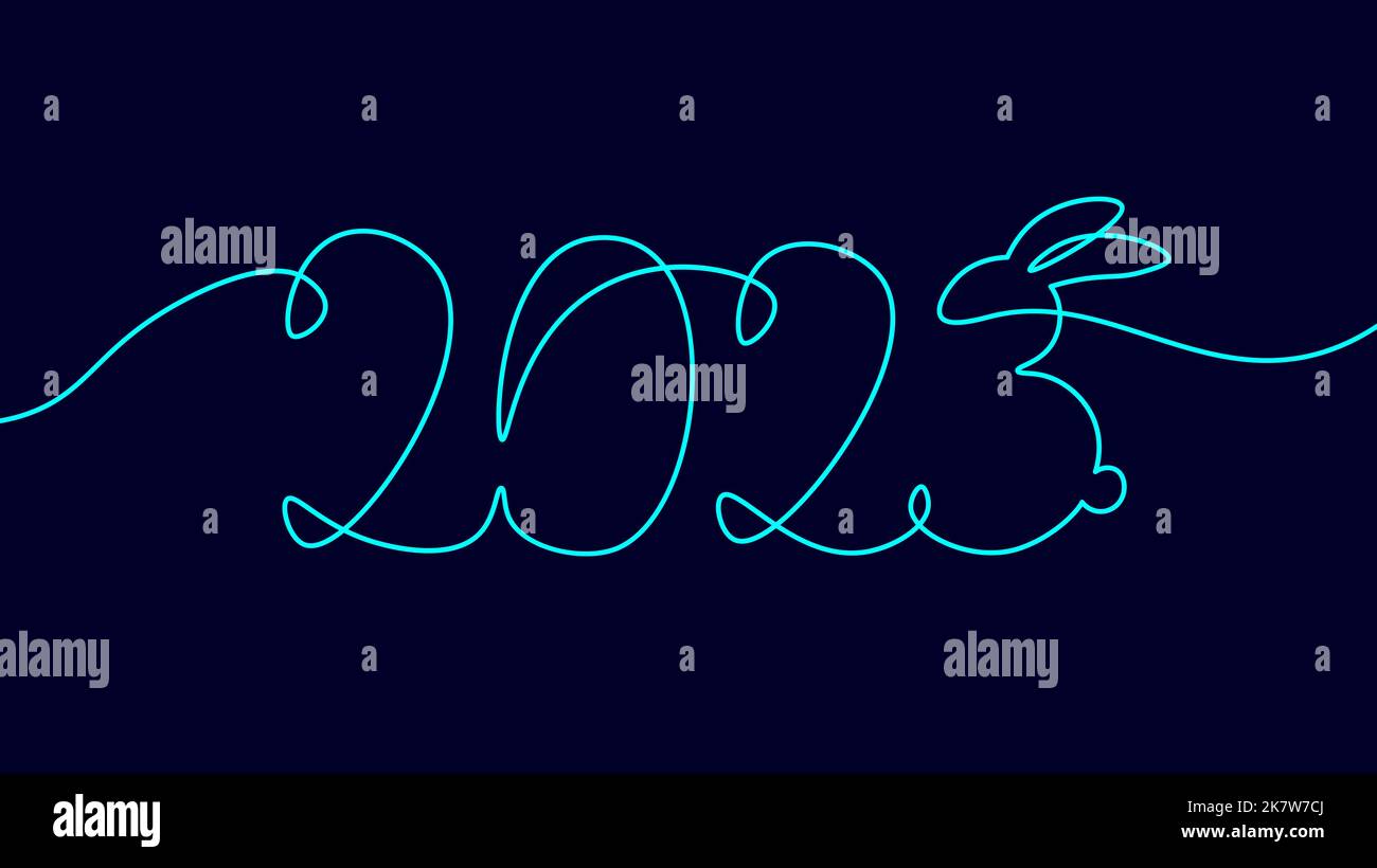 2023 New Year single continuous line art. Holiday greeting card ...