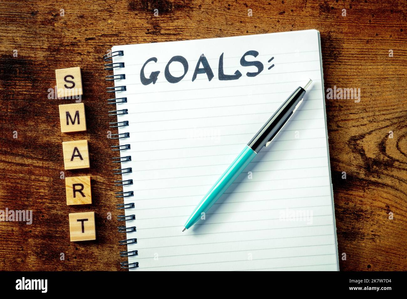 Smart Goals concept. A notepad with the handwritten word, for writing a ...