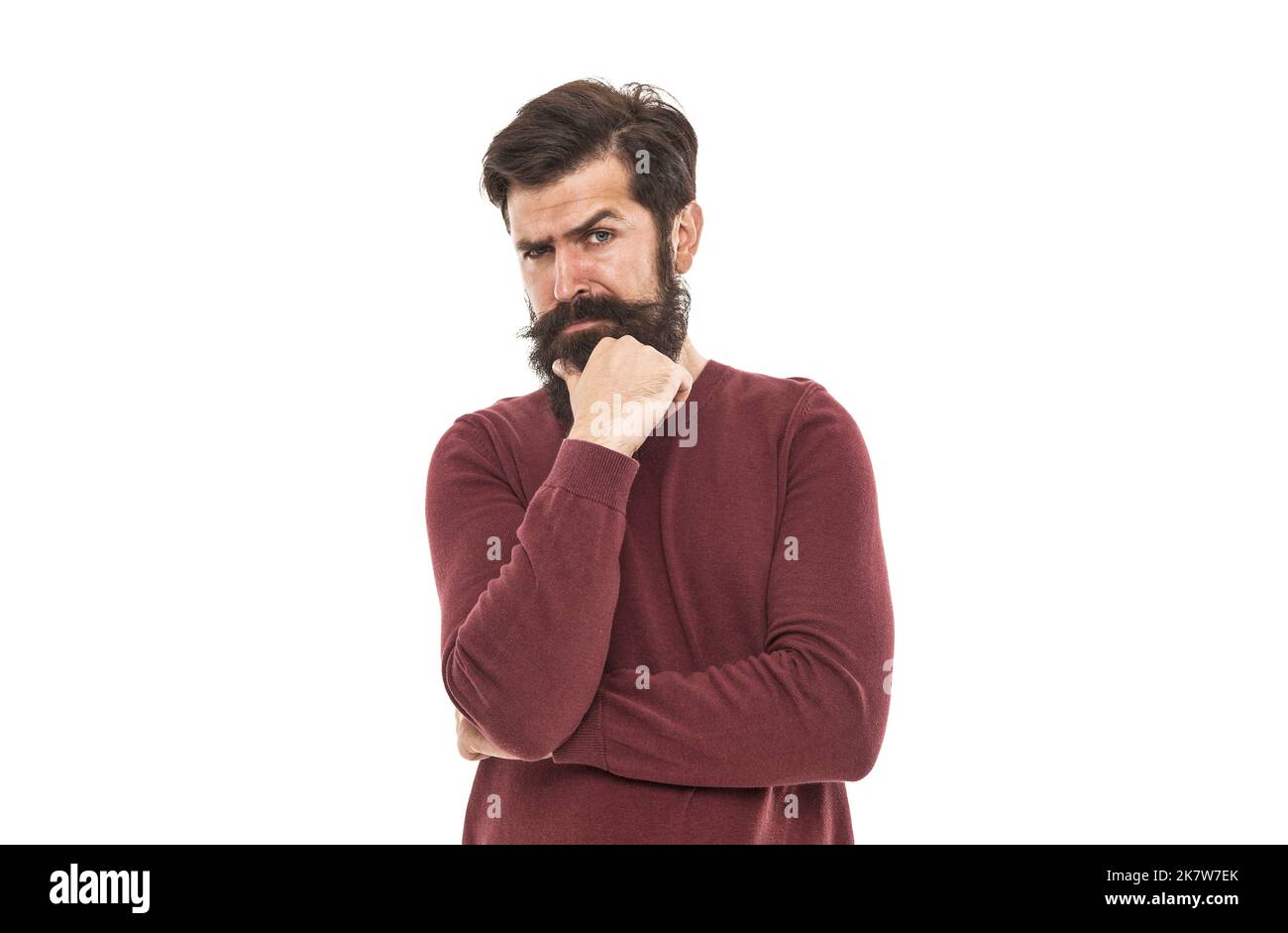 Man stylish hairstyle and beard making decision. Businessman concept ...