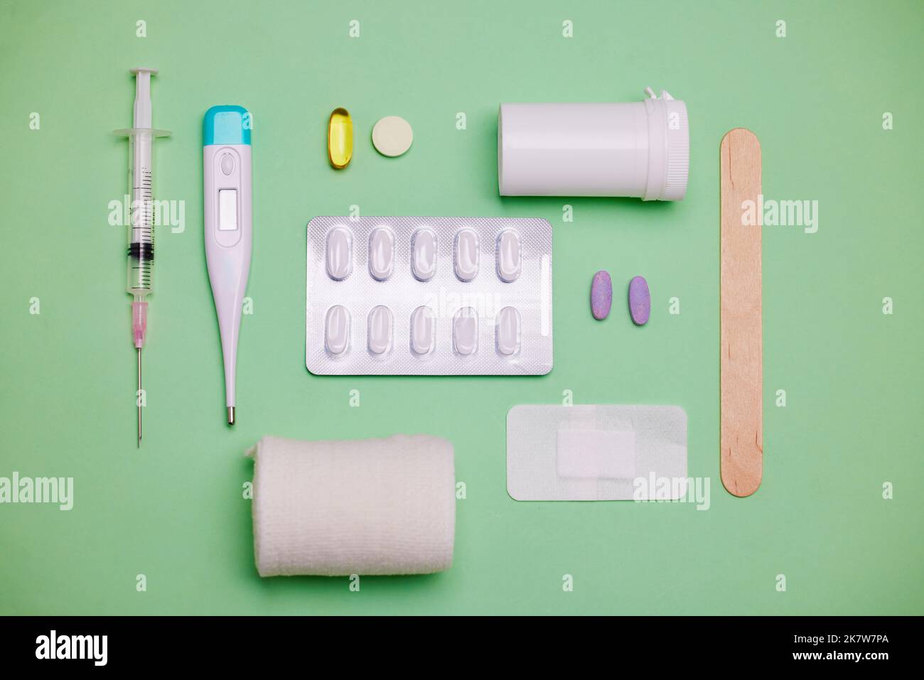 Everything you need to stay healthy. medical equipment against a green ...