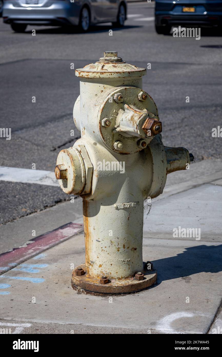 An old fire hydrant on the streets of Los Angeles, ready to be used in ...