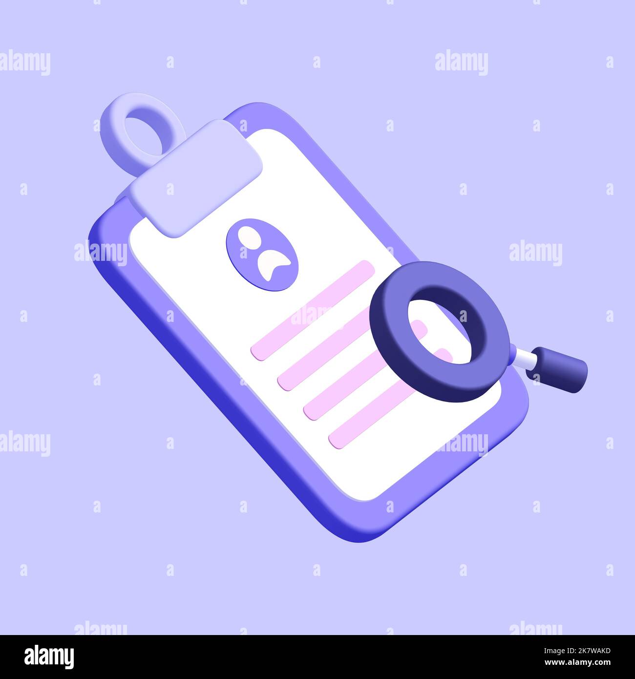 student id card with magnifying glass. Isolated on blue. 3D Render ...