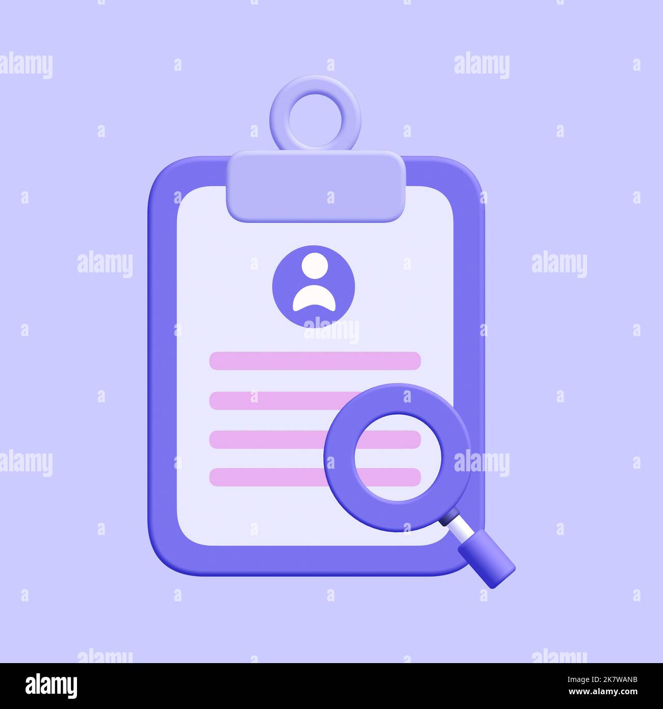 student id card with magnifying glass. Isolated on blue. 3D Render ...