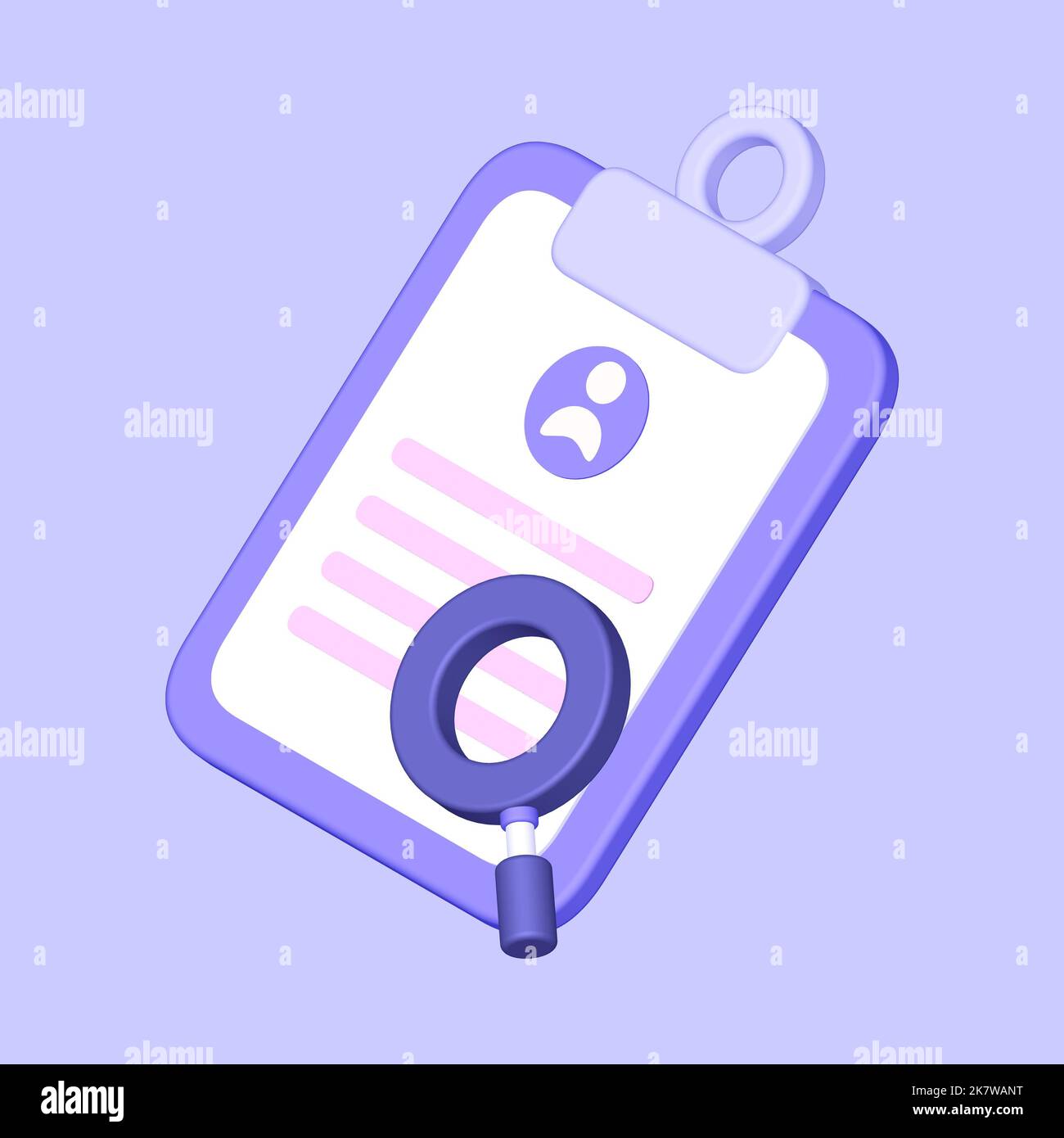 student id card with magnifying glass. Isolated on blue. 3D Render ...