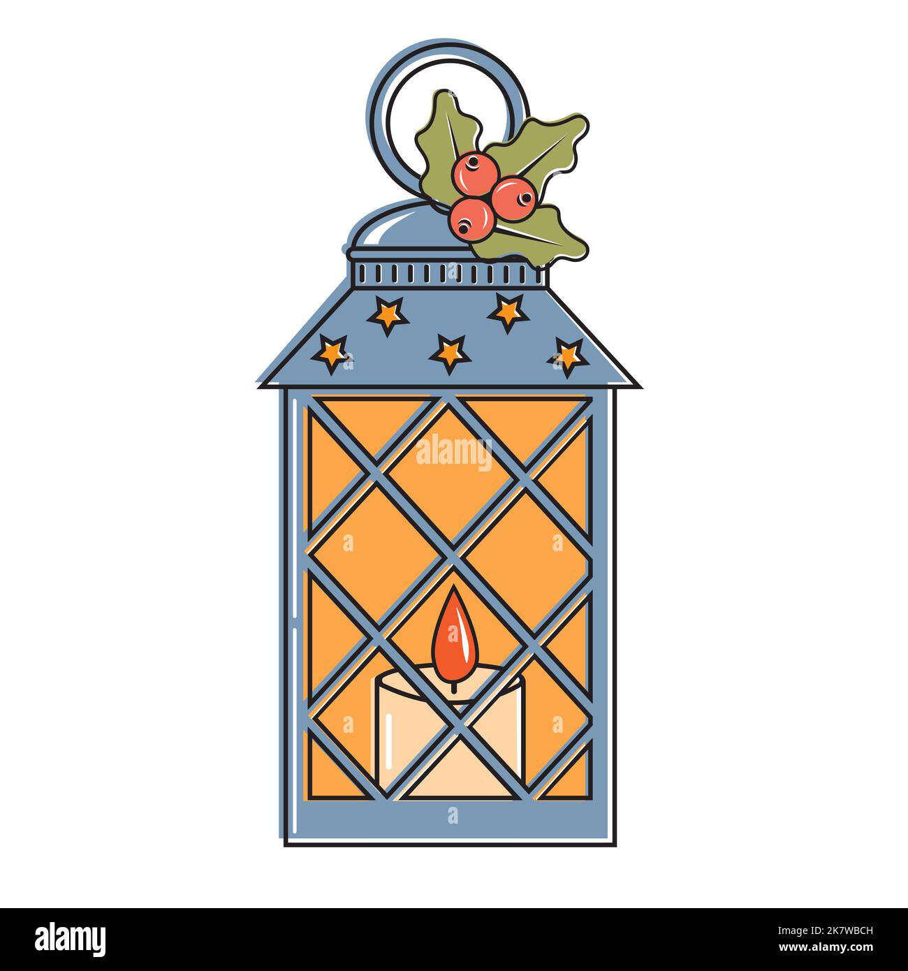 Interior landscape Christmas lantern with candle, color vector ...