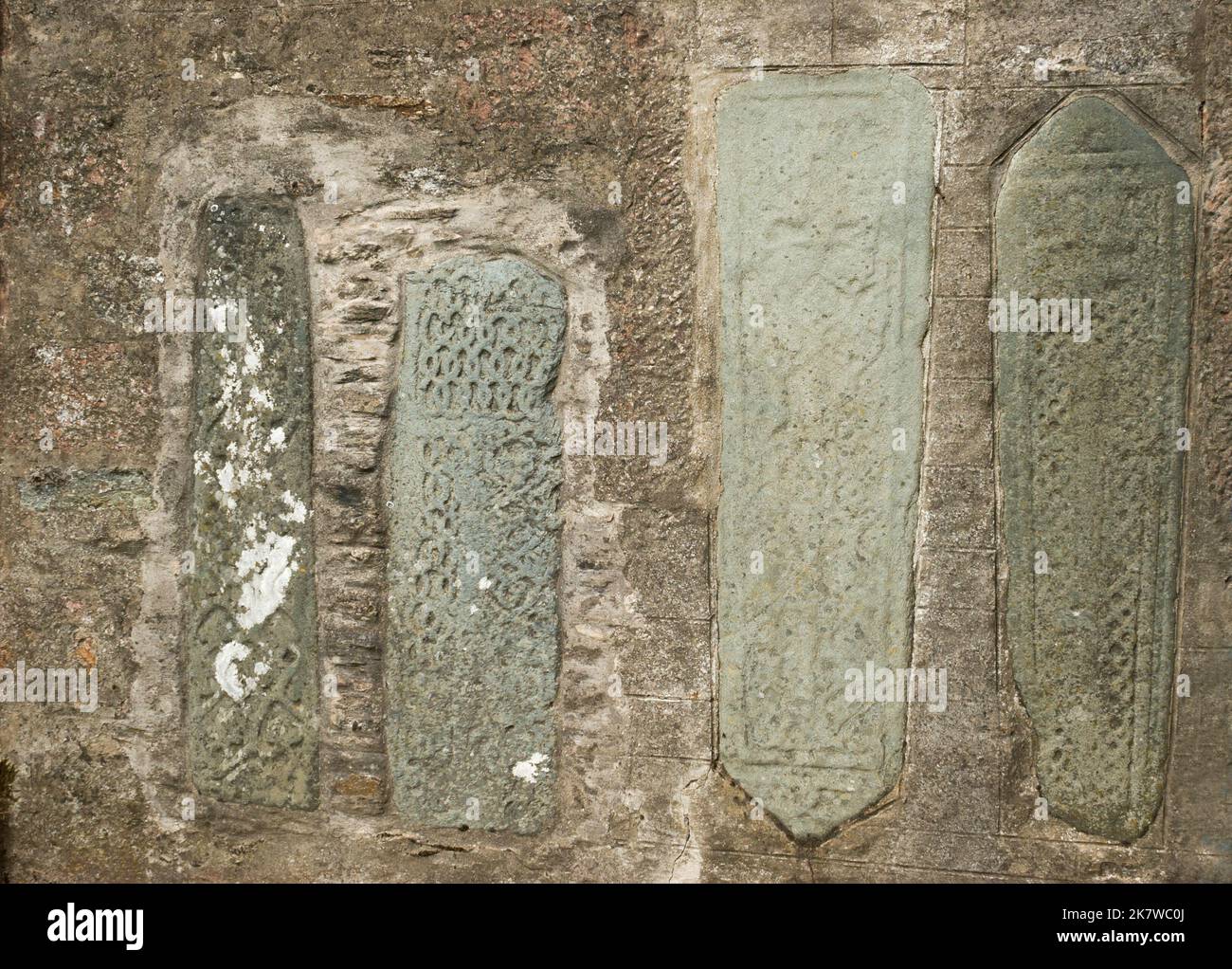 Ancient graveslabs built into the wall of Strachur Church, Argyll ...