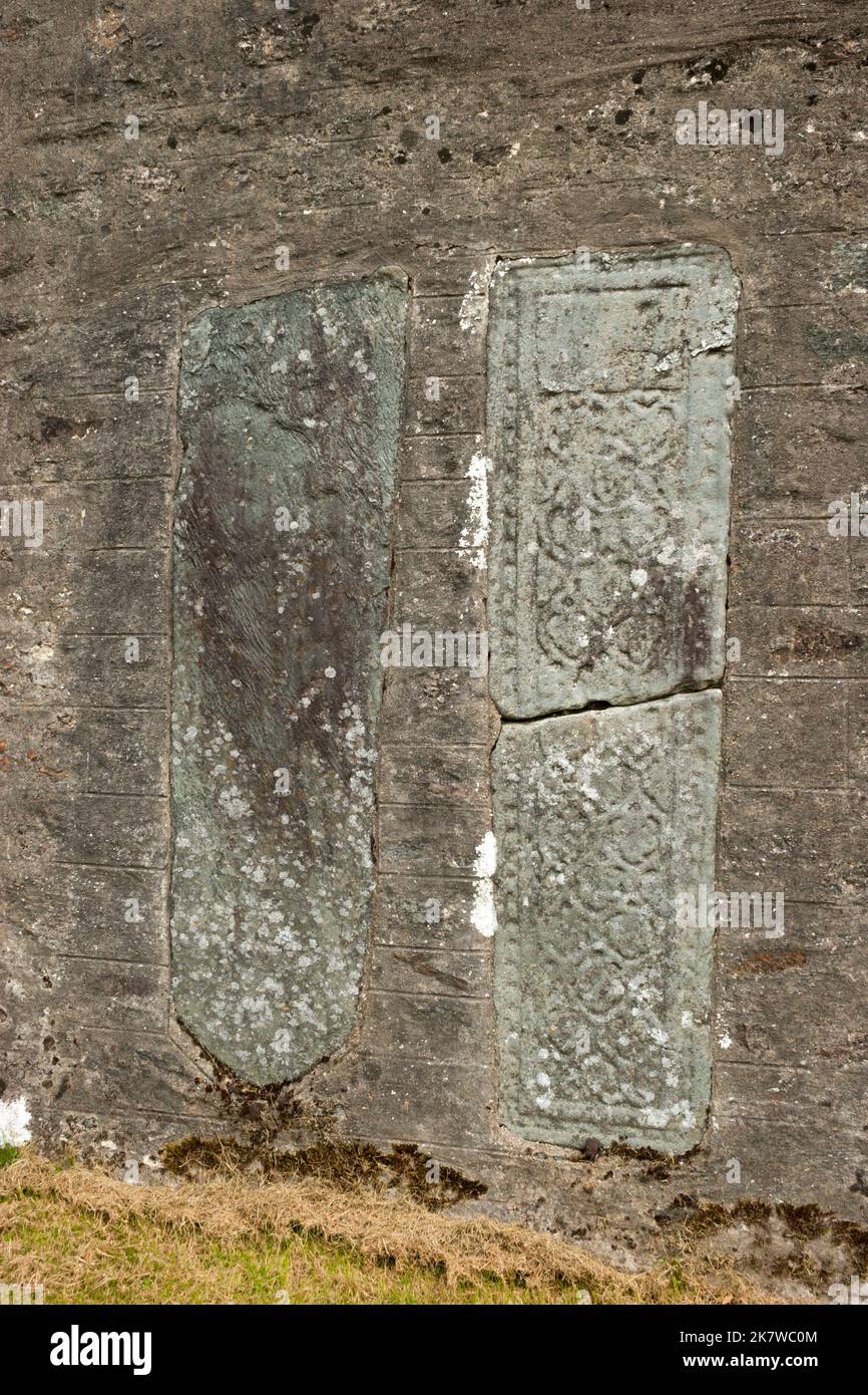 Ancient graveslabs built into the wall of Strachur Church, Argyll ...