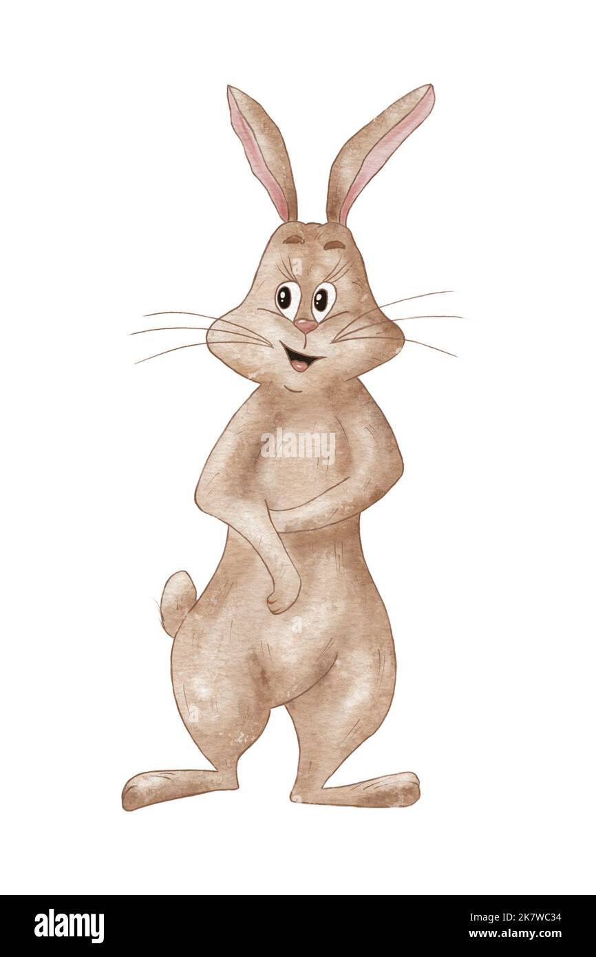 Funny Watercolor Bunny. Illustration of Rabbit Isolated on White ...