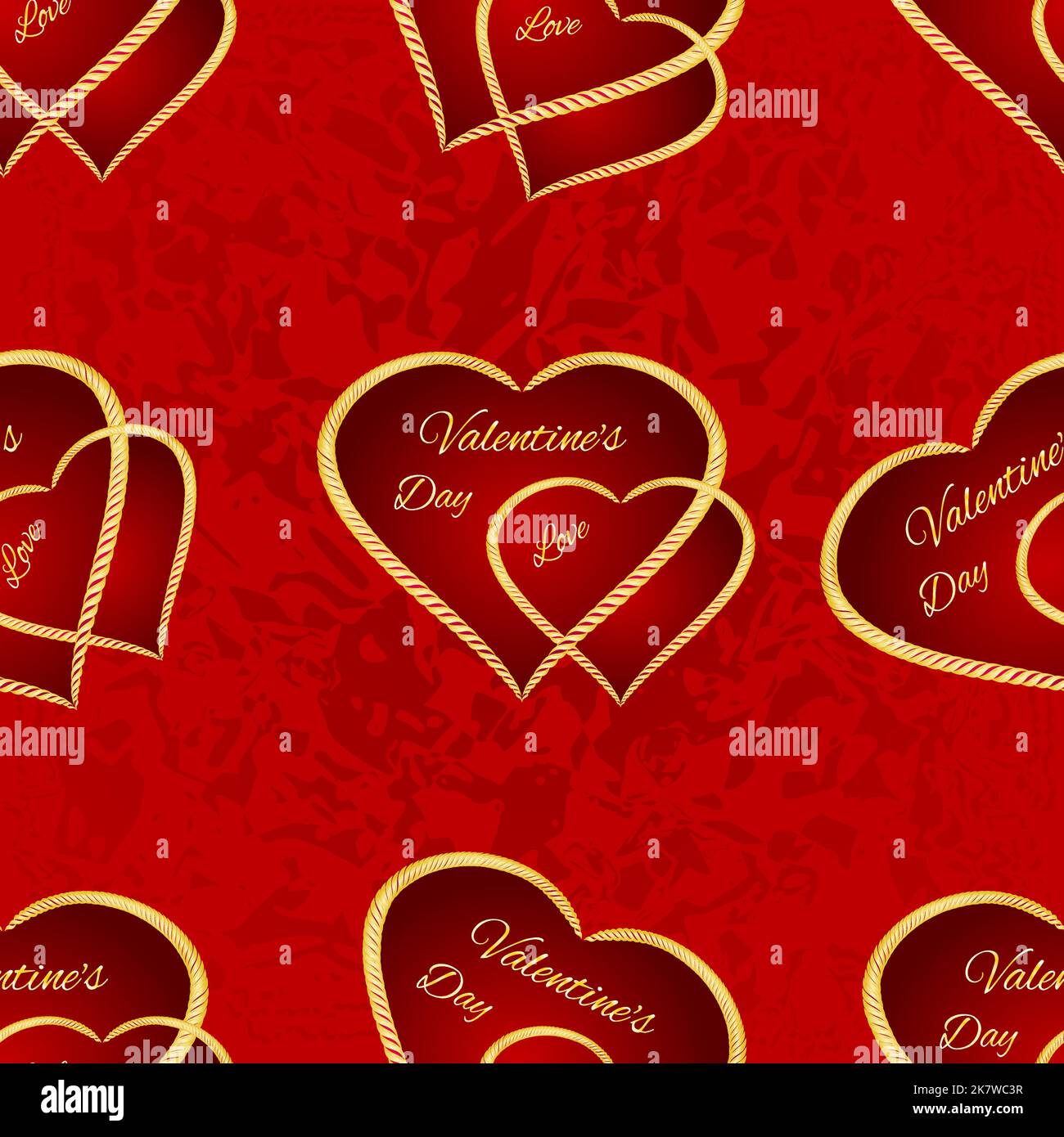 Seamless texture Valentine day two gilded hearts red background vintage ...