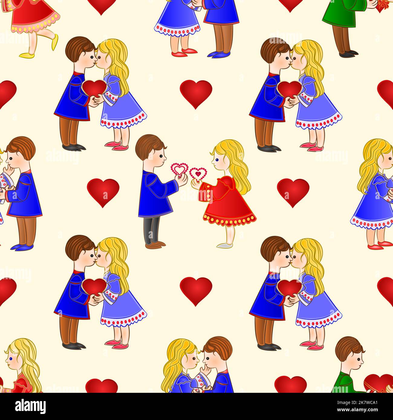 Seamless texture Valentines various figure Kids and hearts vintage ...