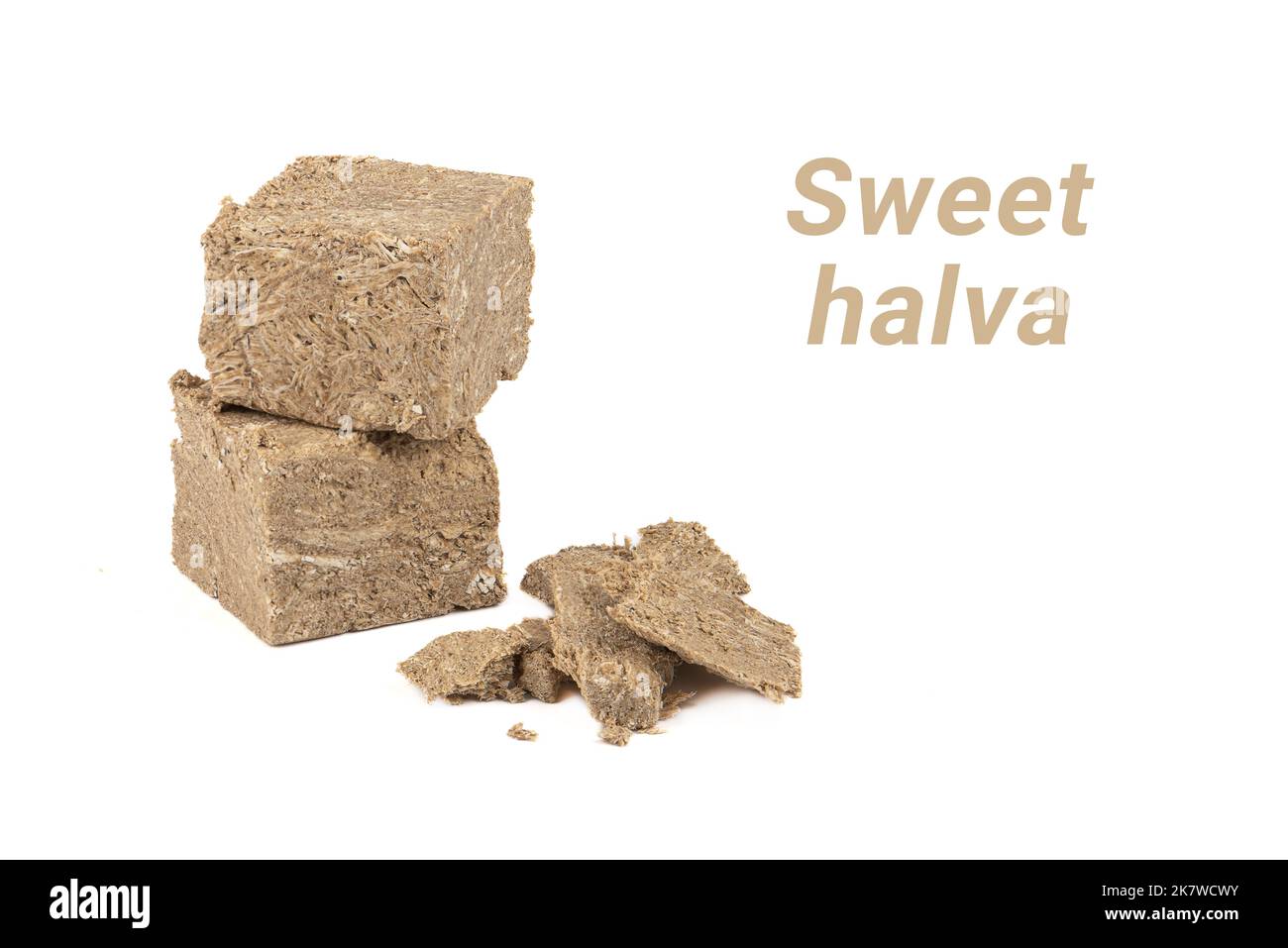 Sunflower halva on a white background with the inscription Sweet halva ...