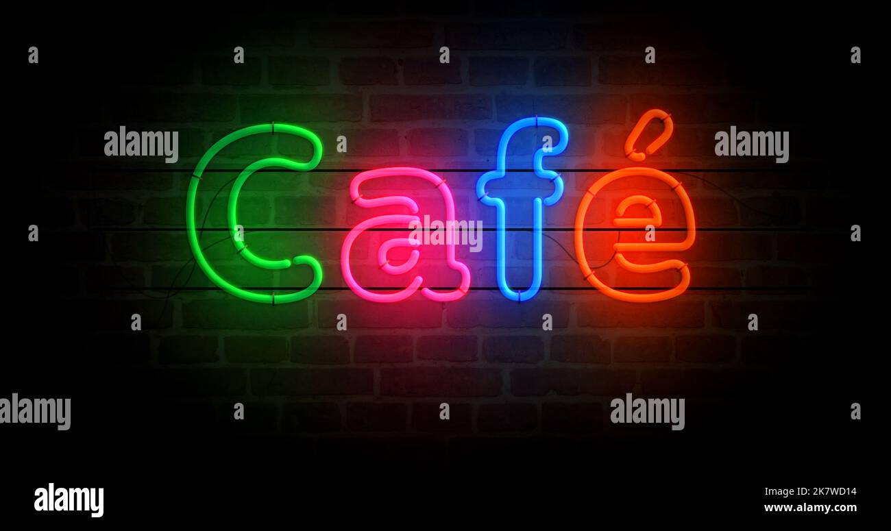 Cafe neon symbol. Retro style drink restaurant and coffee light color ...