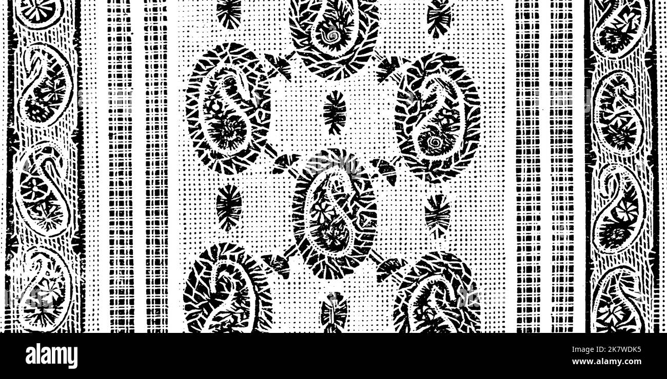 Black and White Decorative retro effect illustration, fabric style ...