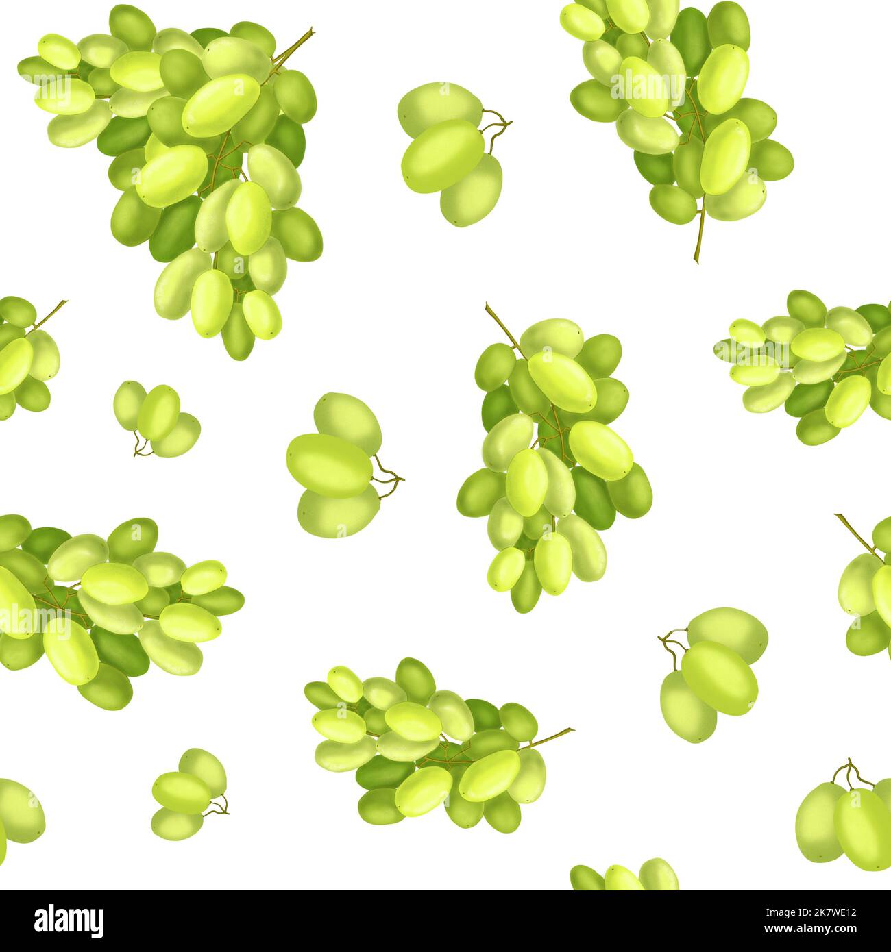 Grape. Seamless Pattern with Bunches of Green Grapes. Bright Juicy ...