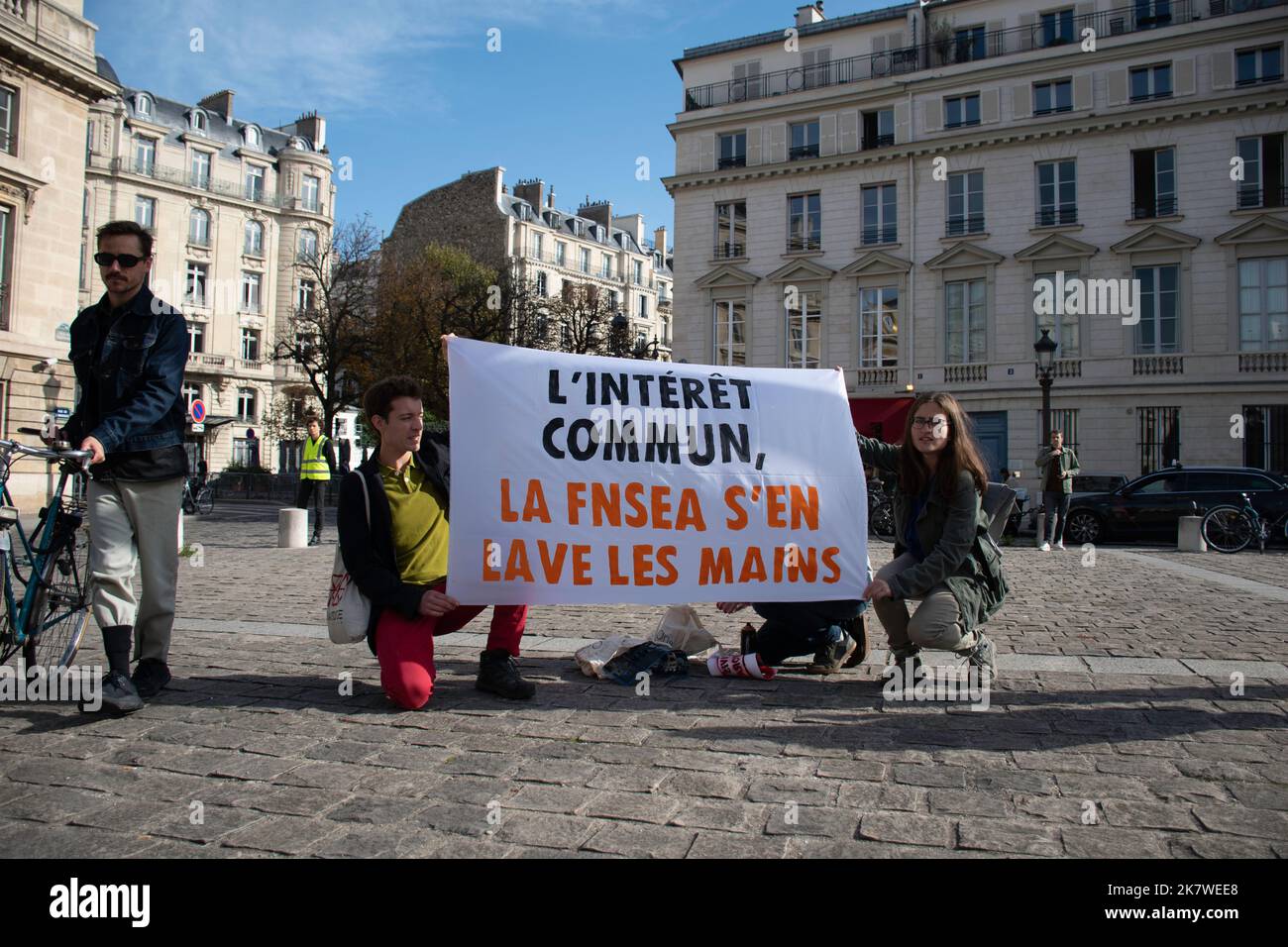 Environmental activist display banners during an action by Extinction ...