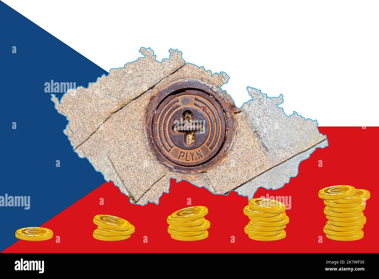 Outline map of Czech Republic with the image of the national flag ...