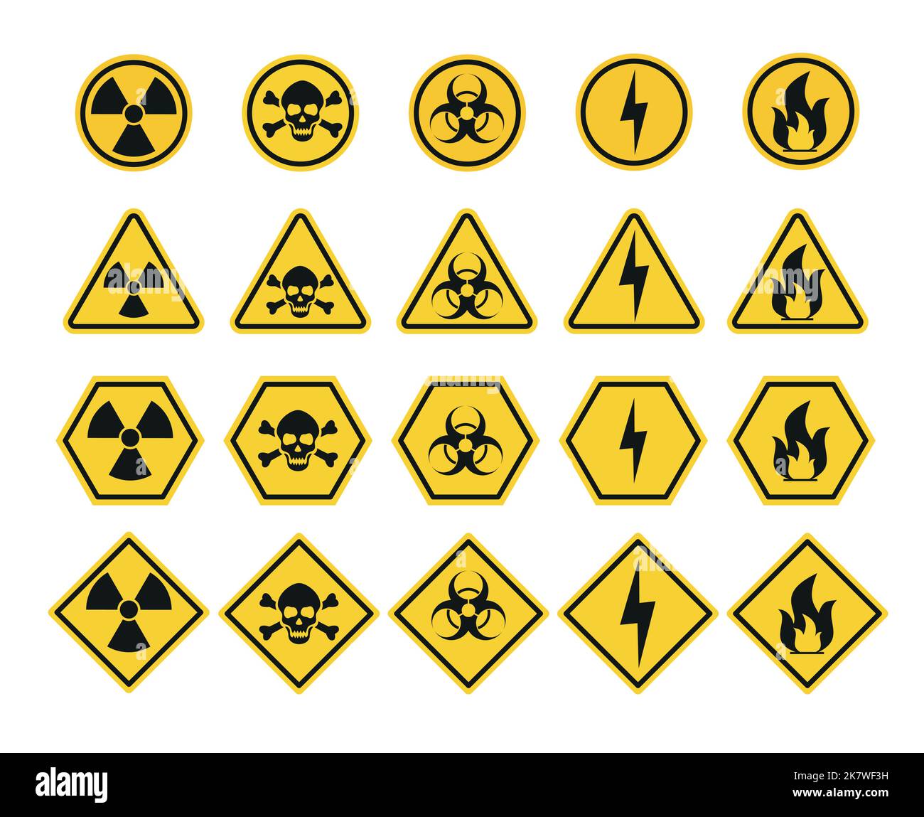 Danger warning circle yellow sign. Radiation sign, toxic sign and ...