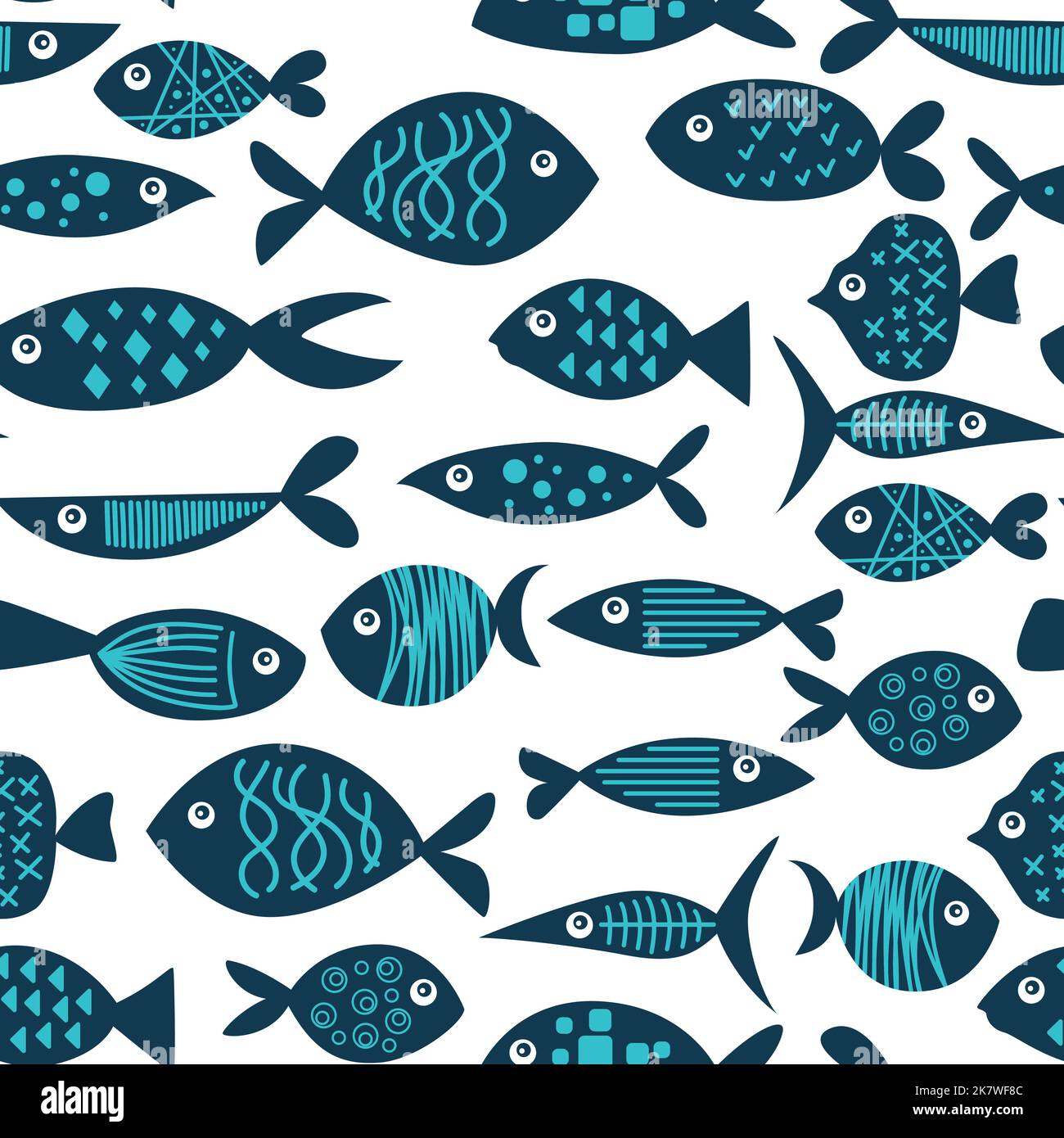 A set of different, unusual, bright fish. Pattern for textiles. Hand ...