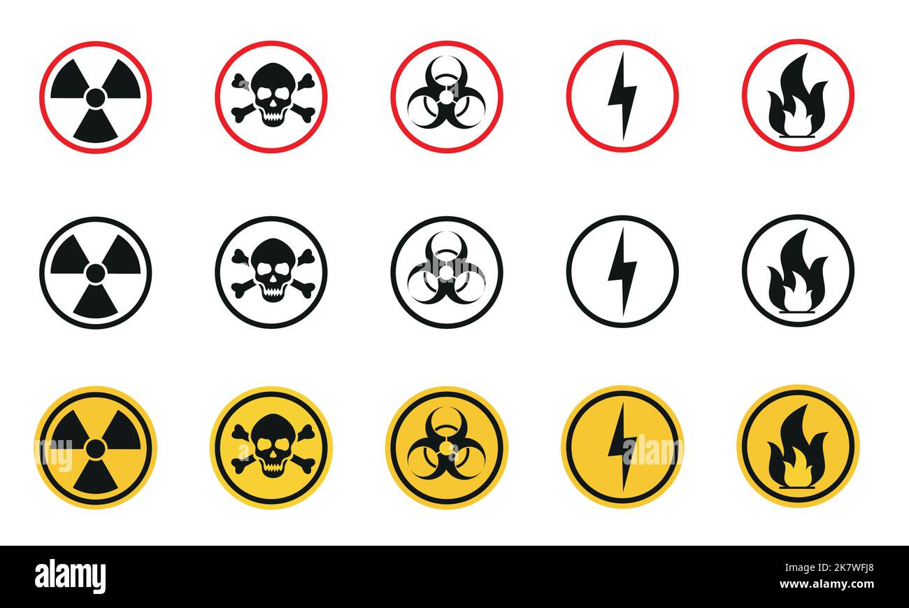 Danger warning circle yellow sign. Radiation sign, toxic sign and ...